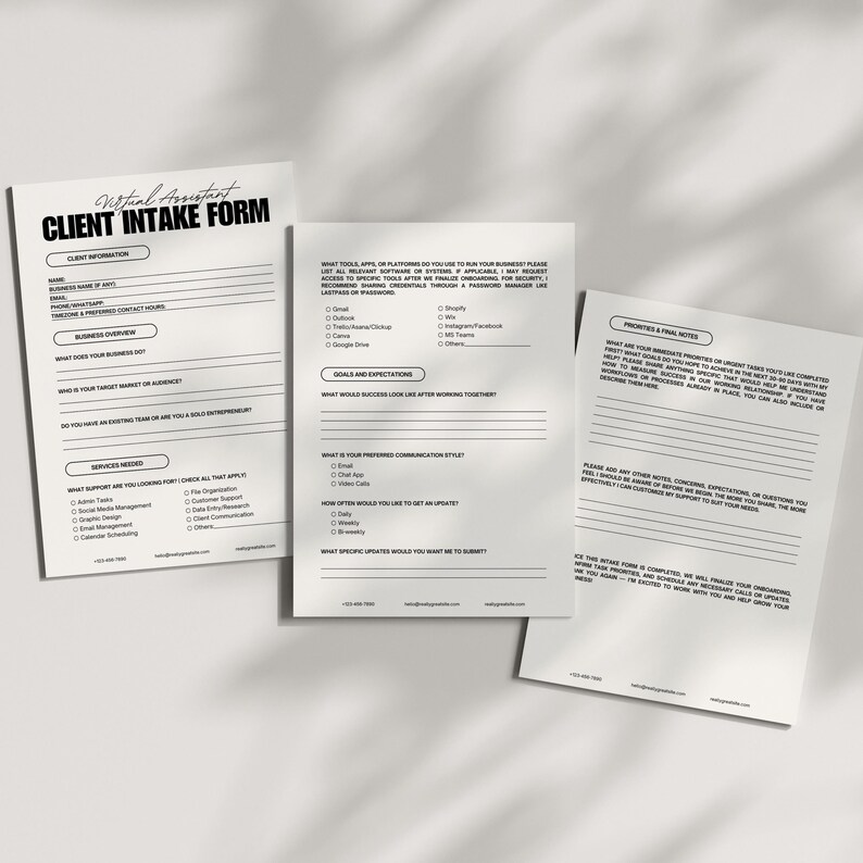 Virtual Assistant Template Client Questionnaire Business Form Fillable ...