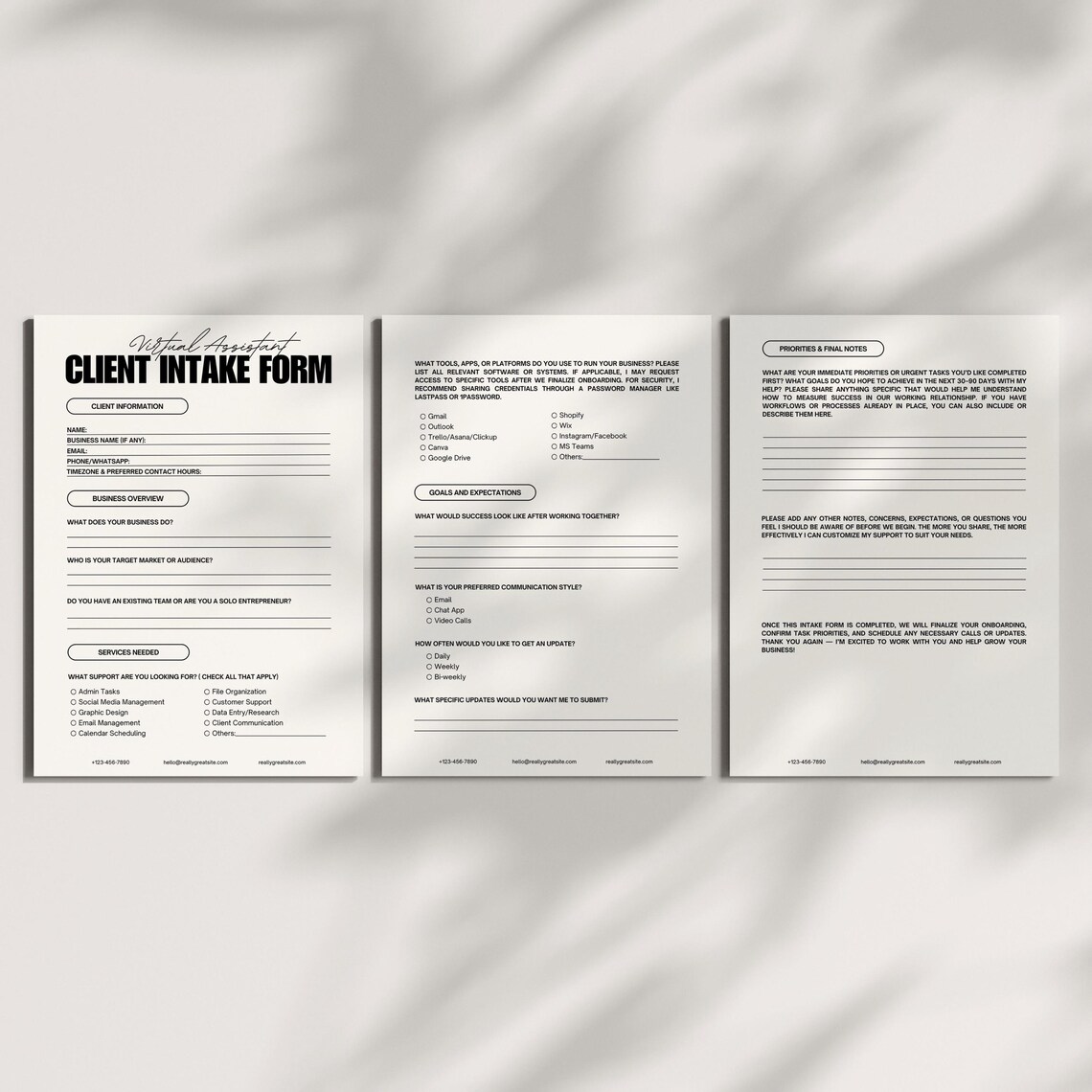 Virtual Assistant Template Client Questionnaire Business Form Fillable ...