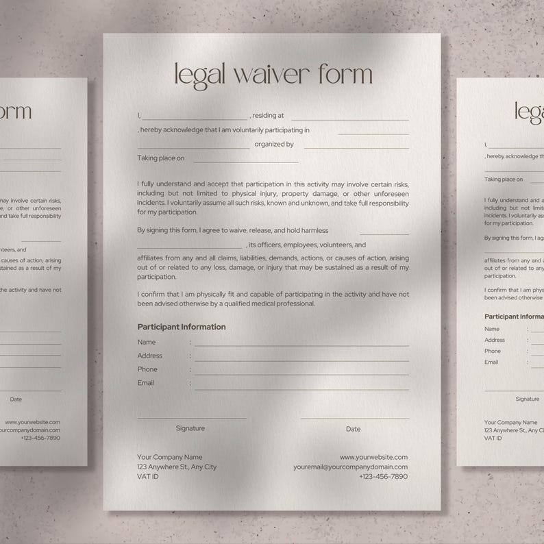 Digital Waiver Template Liability Release Form Editable Legal Document ...
