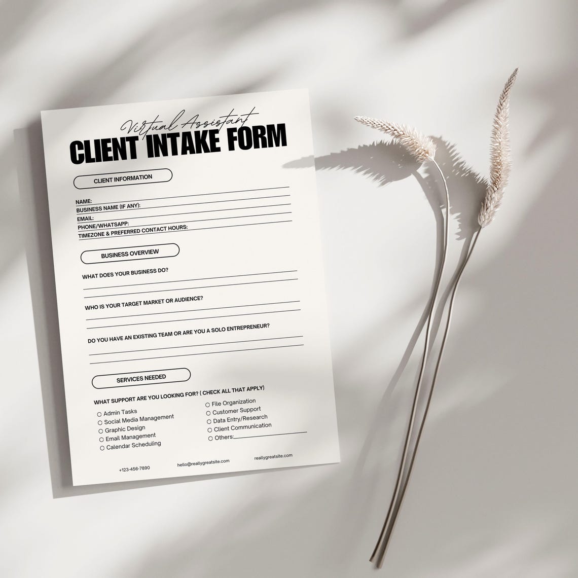 Virtual Assistant Template Client Questionnaire Business Form Fillable ...