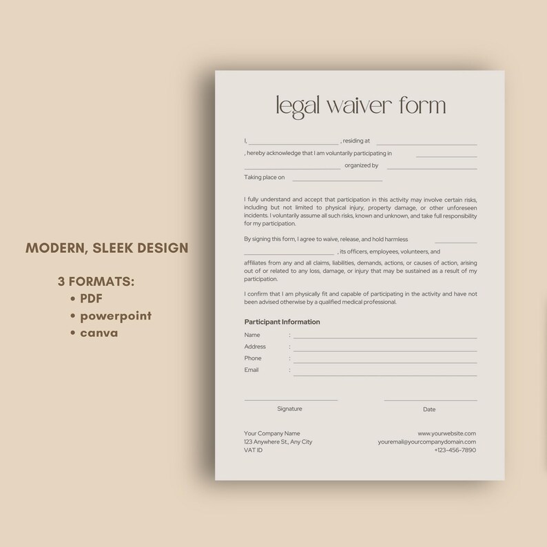 Digital Waiver Template Liability Release Form Editable Legal Document ...