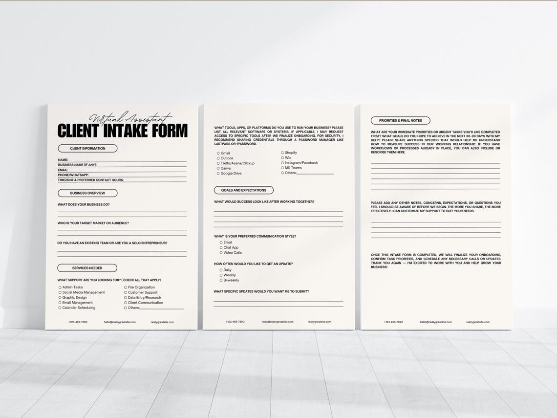 Virtual Assistant Template Client Questionnaire Business Form Fillable ...