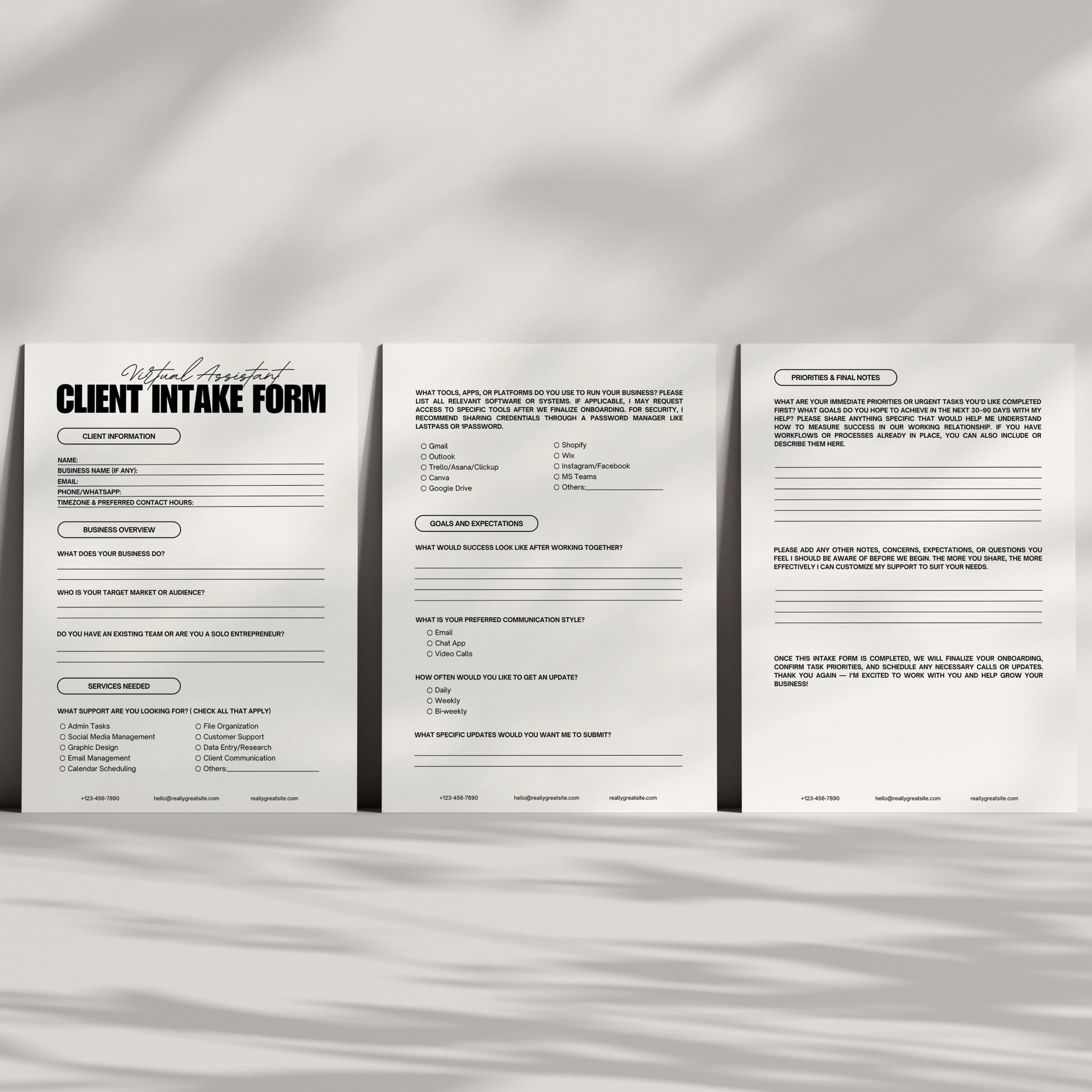 Virtual Assistant Template Client Questionnaire Business Form Fillable ...