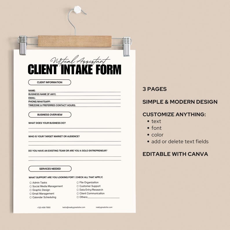 Virtual Assistant Template Client Questionnaire Business Form Fillable ...