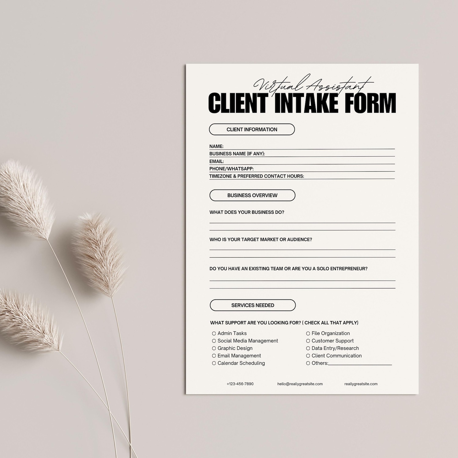 Virtual Assistant Template Client Questionnaire Business Form Fillable ...