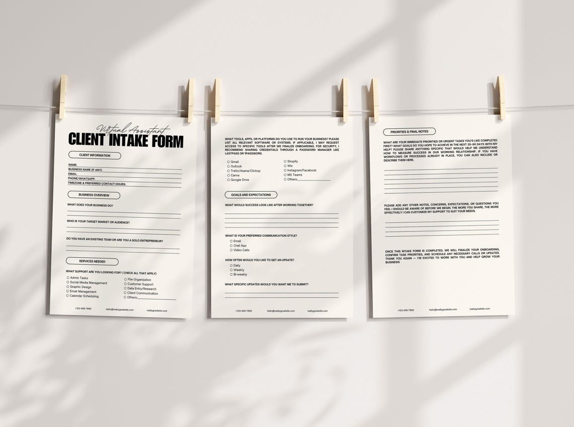 Virtual Assistant Template Client Questionnaire Business Form Fillable ...