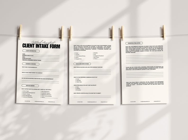 Virtual Assistant Template Client Questionnaire Business Form Fillable ...