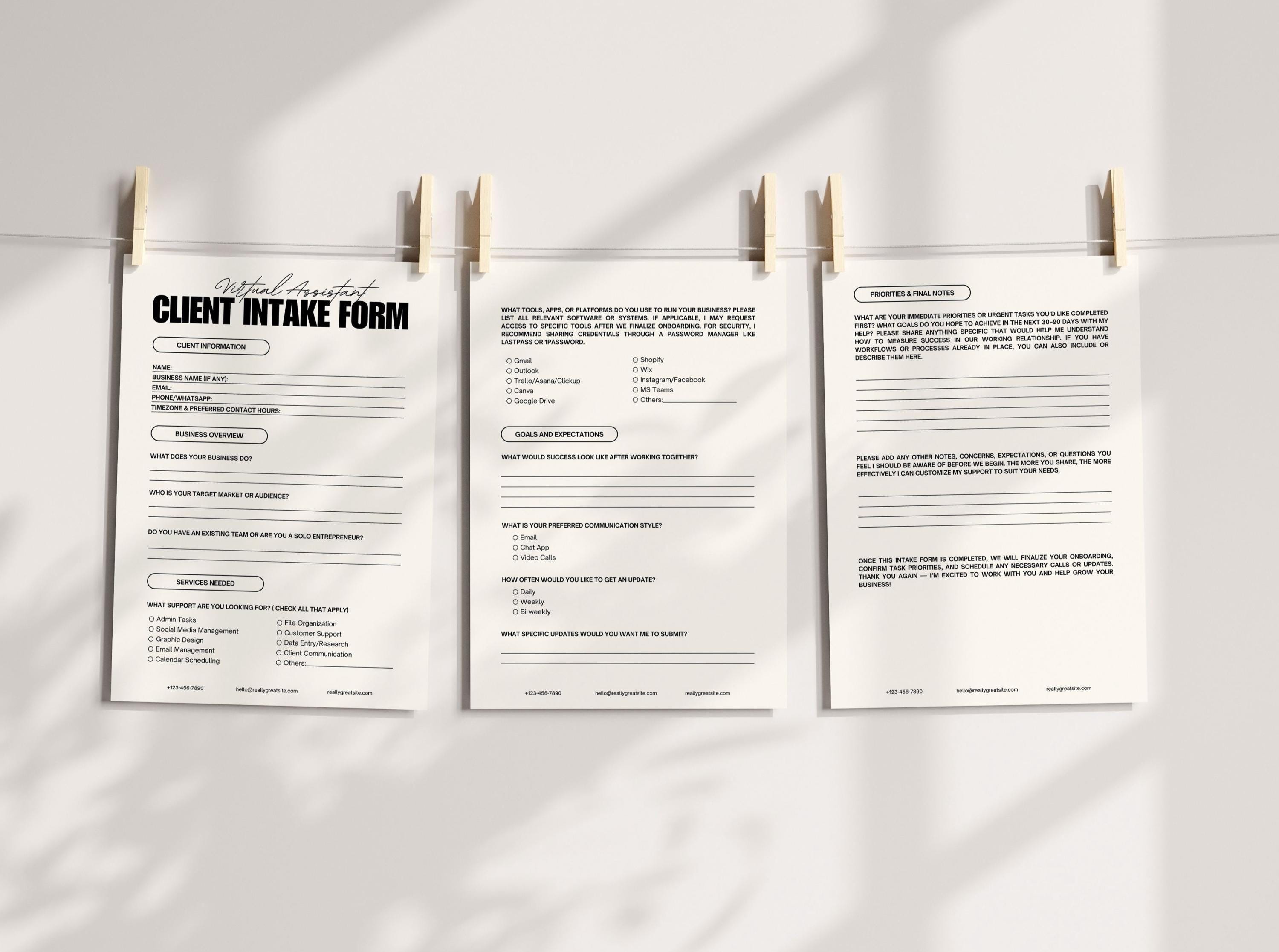 Virtual Assistant Template Client Questionnaire Business Form Fillable ...