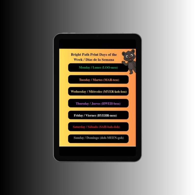 Days of the Week Printable | English & Spanish Bilingual Chart | 8.5x11 ...