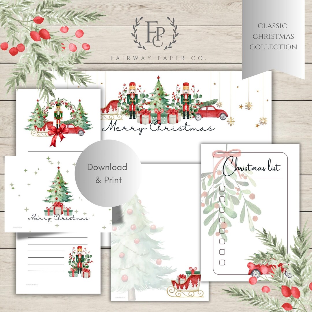 Christmas Stationery | Printable | Nutcracker | Christmas Tree | Sleigh ...