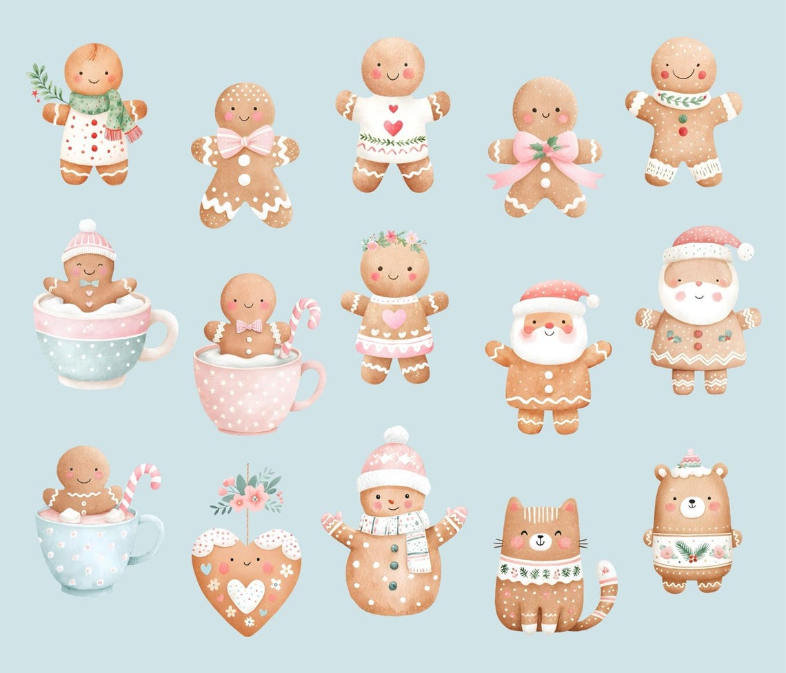 Pastel Gingerbread Clipart Set | Christmas Cookies in Soft Pastel ...