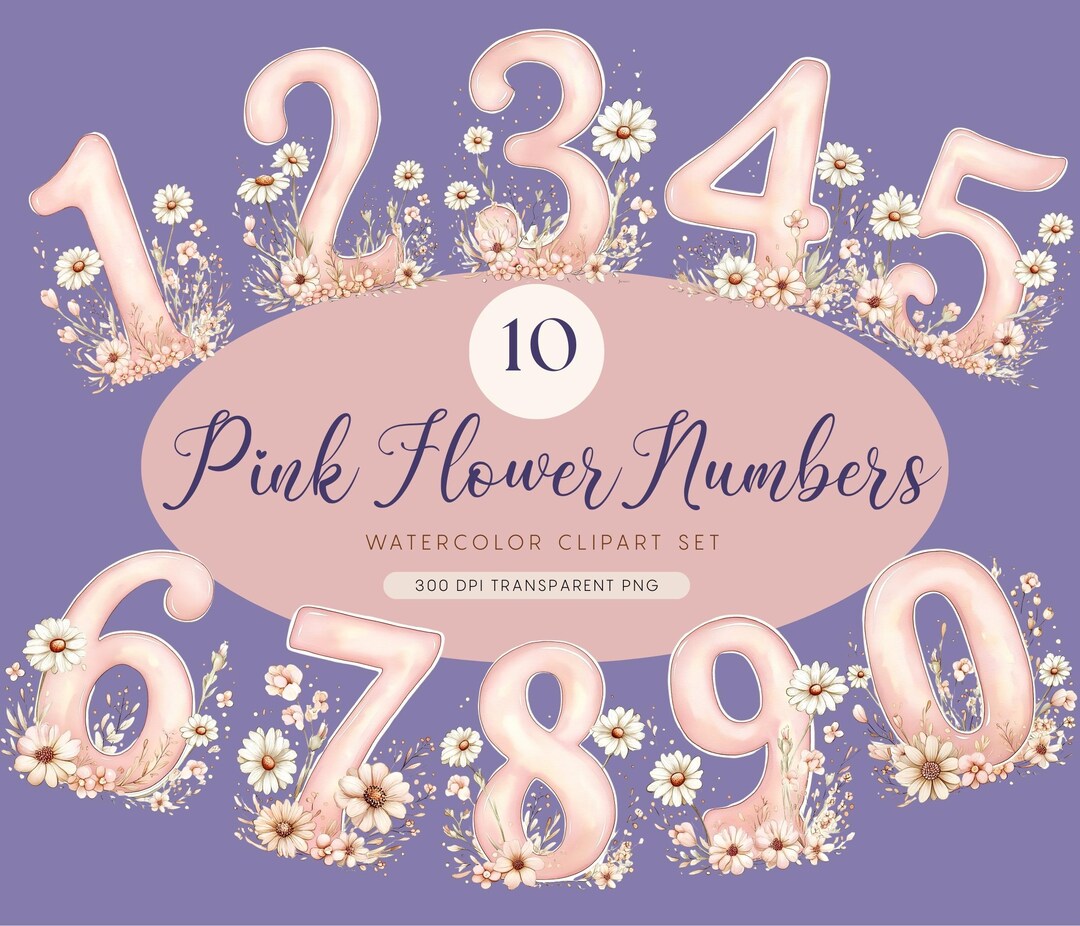 Pink Flower Numbers Clipart Set – Blush Floral Digits 0–9 - Etsy
