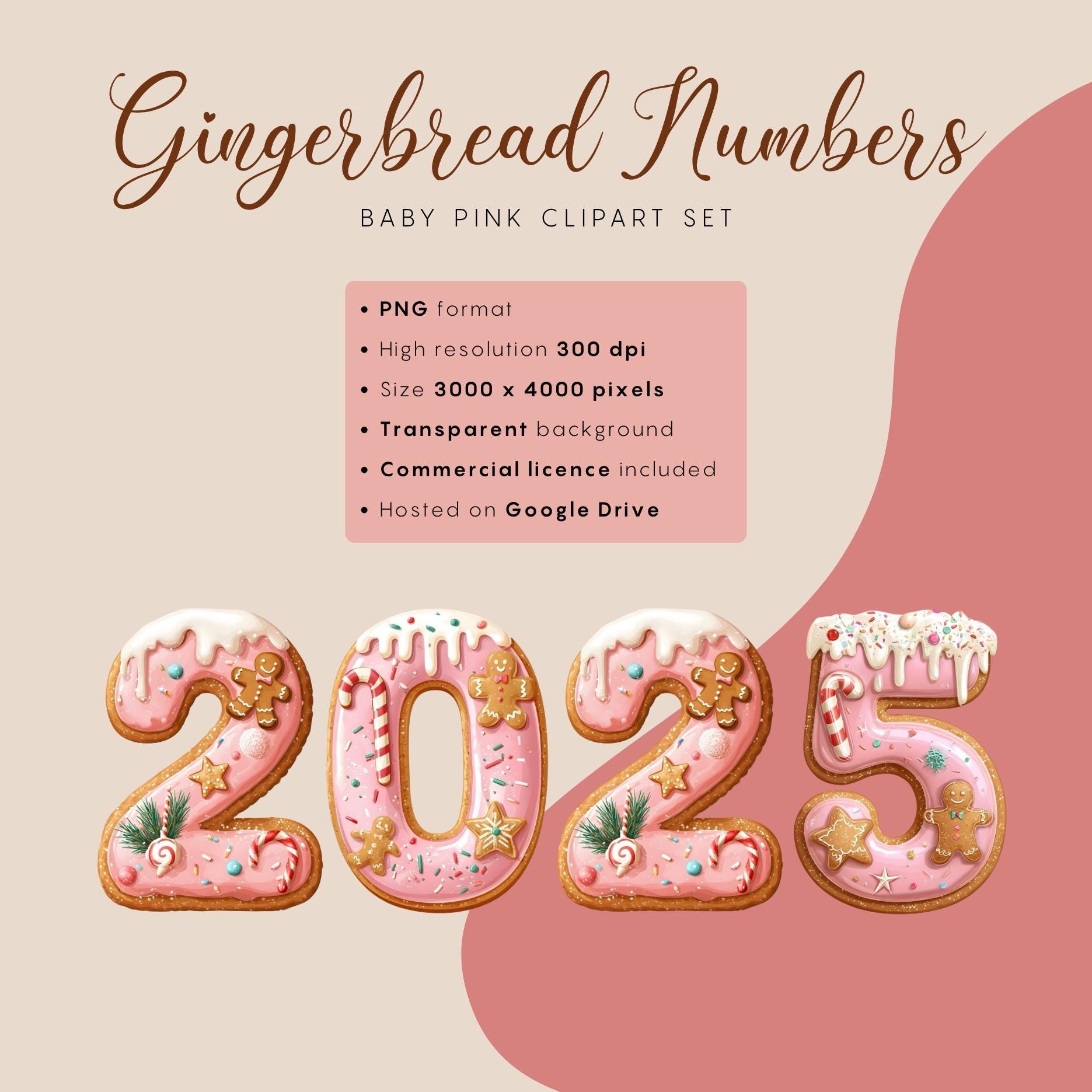 Gingerbread Numbers Clipart – Baby Pink | Christmas Cookie Digits - Etsy