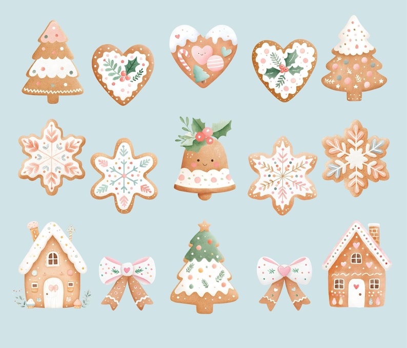 Pastel Gingerbread Clipart Set | Christmas Cookies in Soft Pastel ...