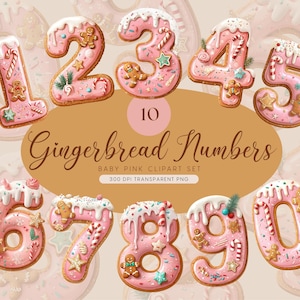 Gingerbread Numbers Clipart – Baby Pink | Christmas Cookie Digits - Etsy