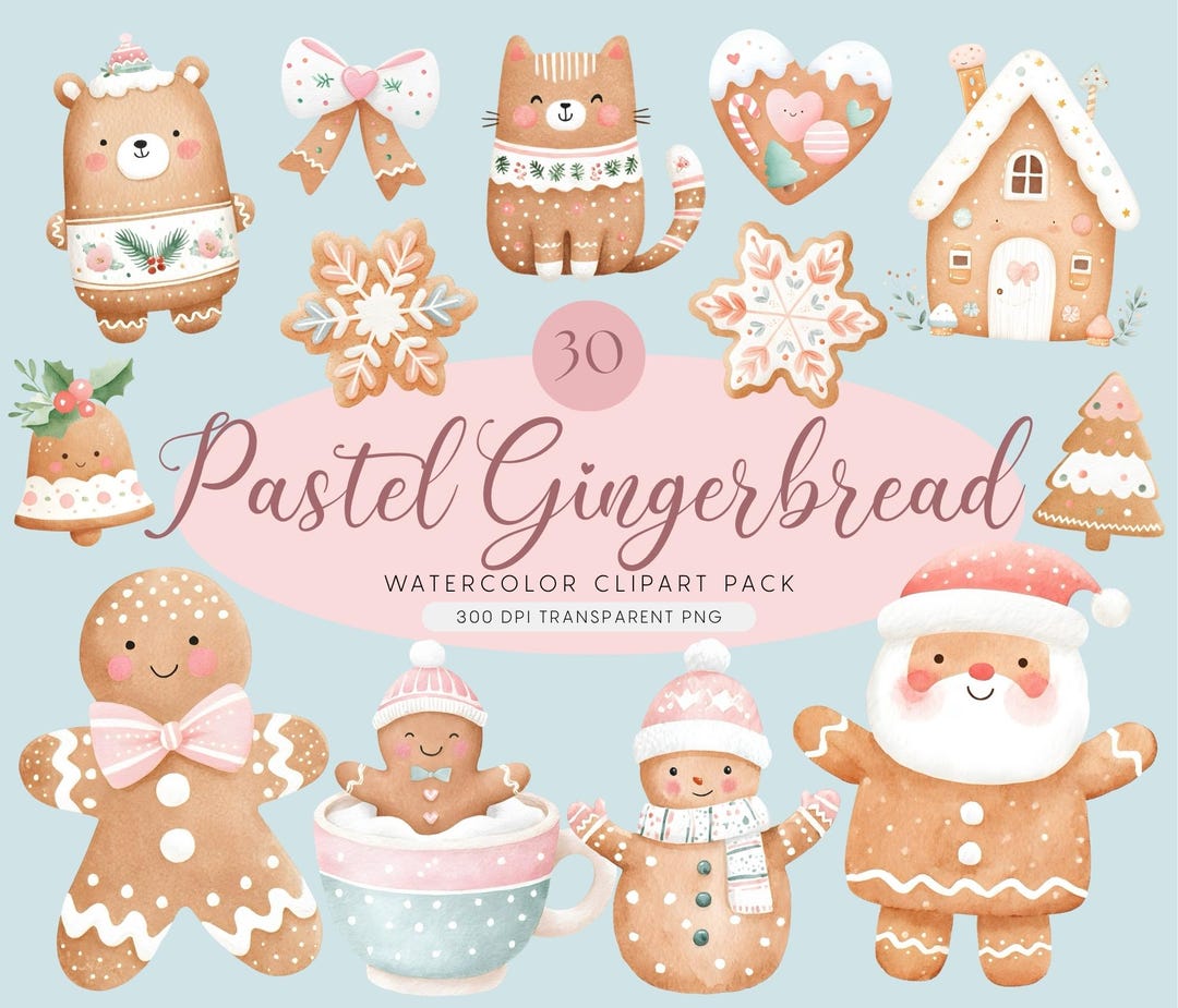 Pastel Gingerbread Clipart Set | Christmas Cookies in Soft Pastel ...