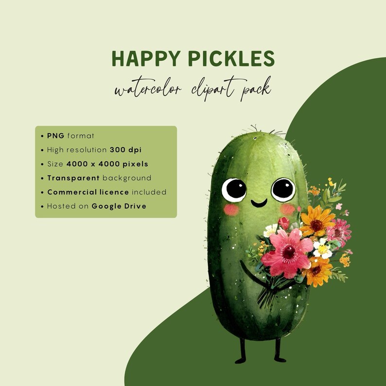 Happy Pickle Clipart, Funny Kawaii Pickle PNG, Digital Download for ...
