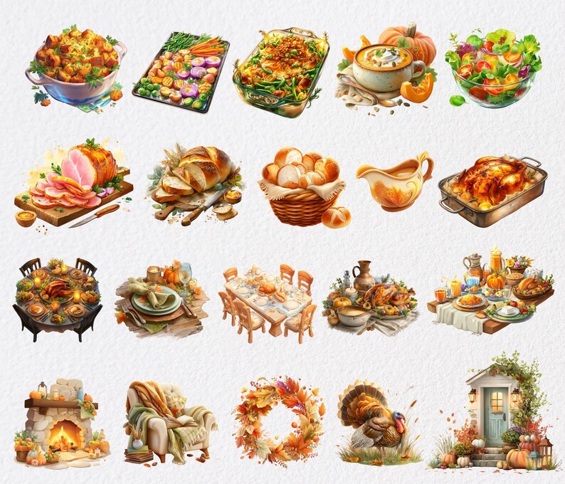 Thanksgiving Dinner Clipart Bundle | Holiday Dishes and Drinks ...