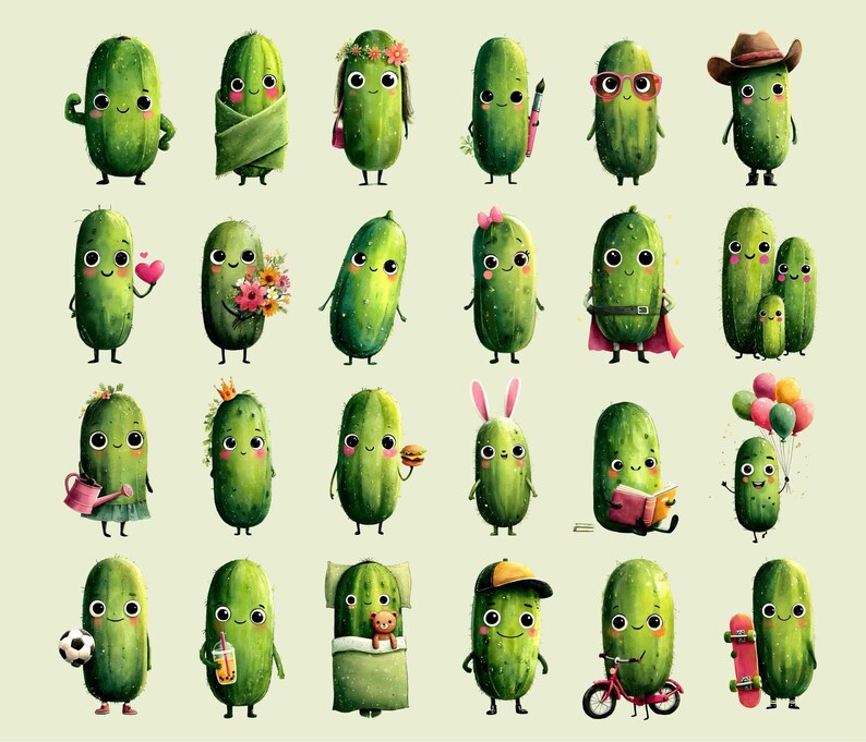 Happy Pickle Clipart, Funny Kawaii Pickle PNG, Digital Download for ...