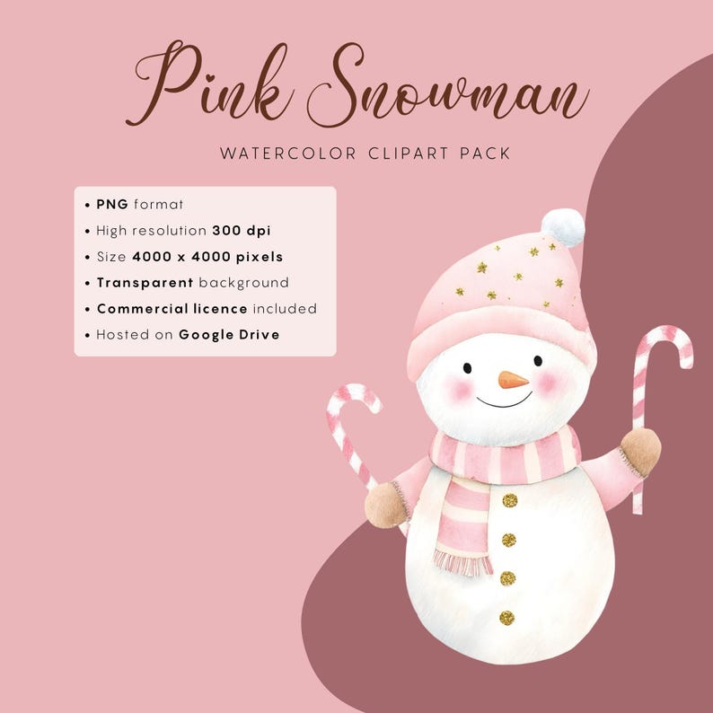 Pink Snowman Clipart Set | Watercolor Snowmen in Soft Pink Tones - Etsy