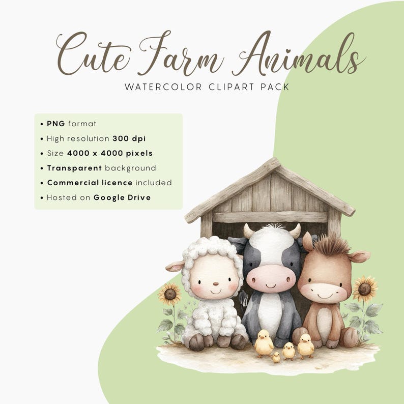 Watercolor Farm Animals Clipart, Baby Animals PNG - Etsy