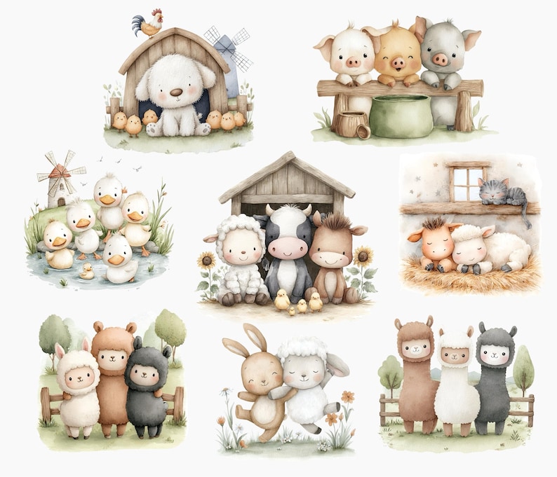 Watercolor Farm Animals Clipart, Baby Animals PNG - Etsy