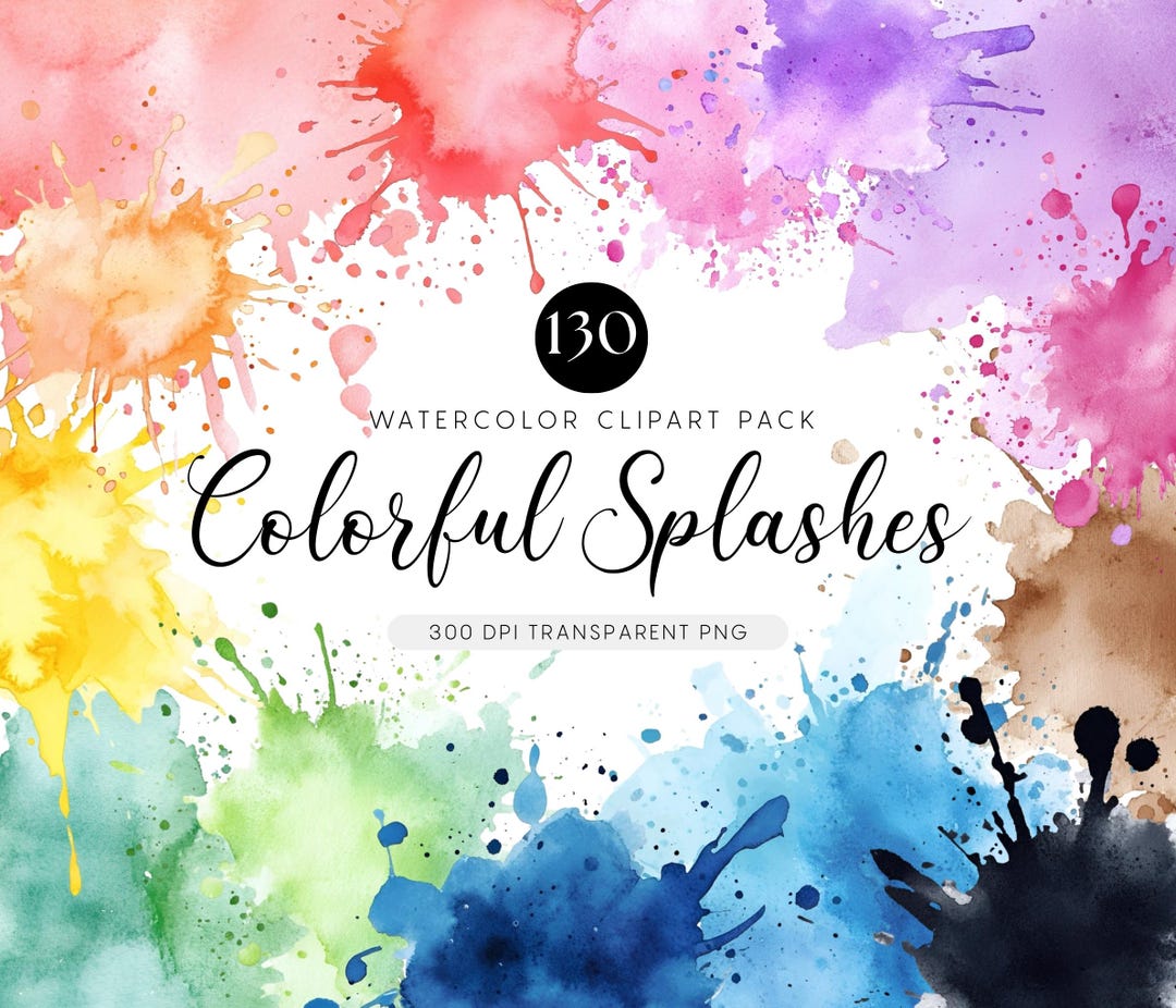 130 Watercolor Splash Clipart Set – Colorful Paint Splashes - Etsy