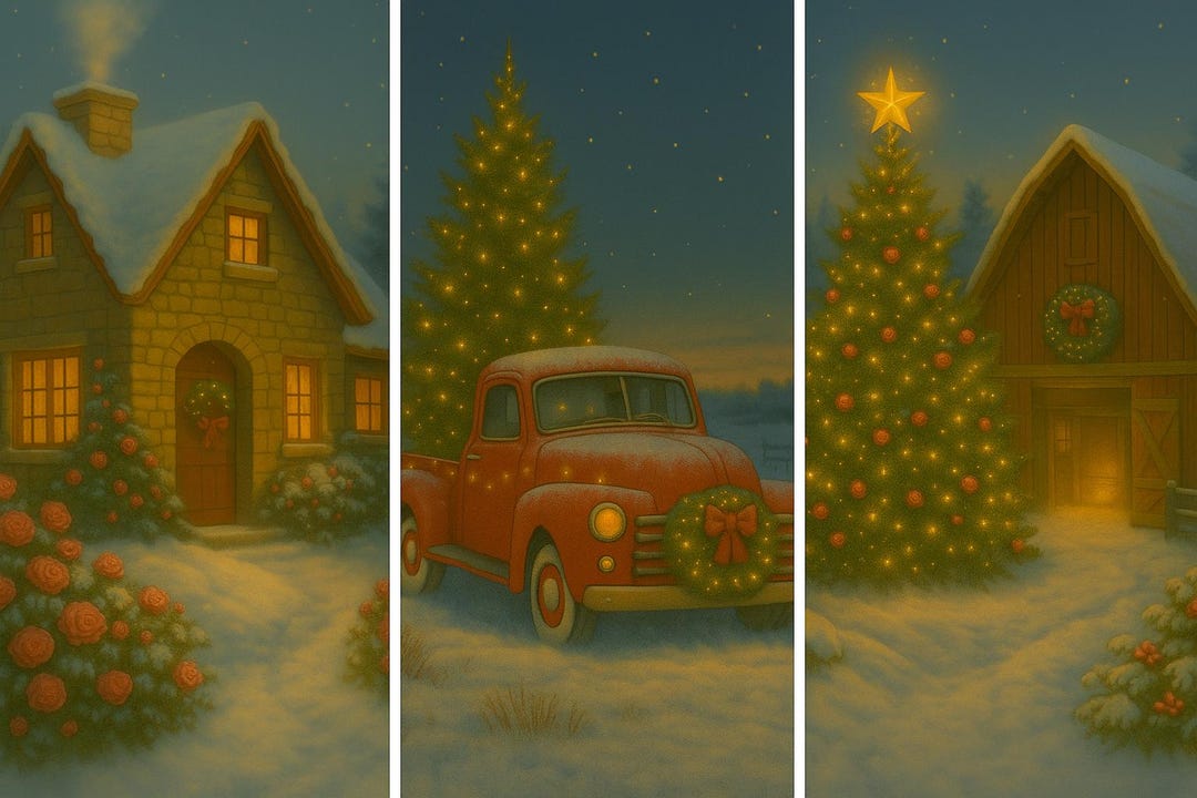 Cottagecore Christmas Print Set, Vintage Winter Farmhouse Triptych ...
