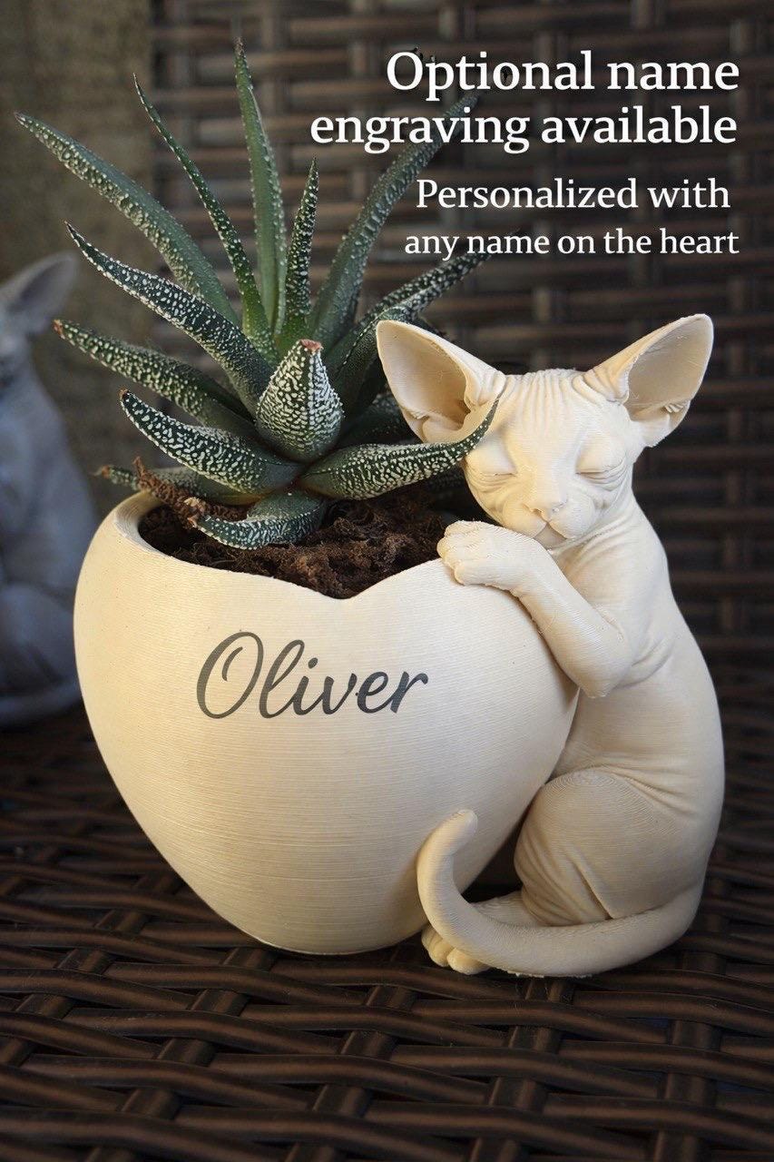 Sphynx Cat Heart Planter Personalized Gift, Handmade Desk Organizer ...