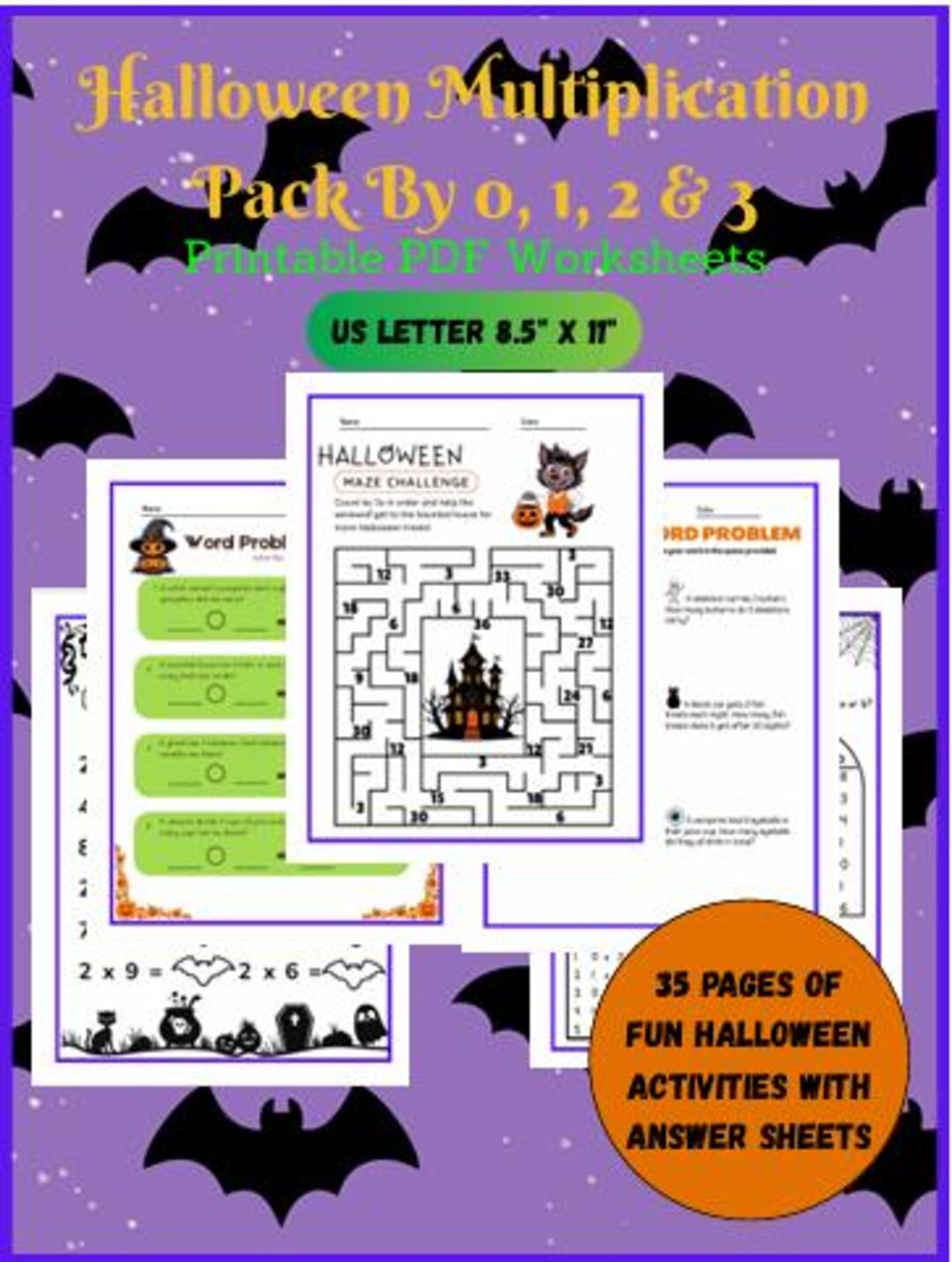 Spooky Halloween Edition Printable Fun Activity Pack Multiply by 0, 1 ...