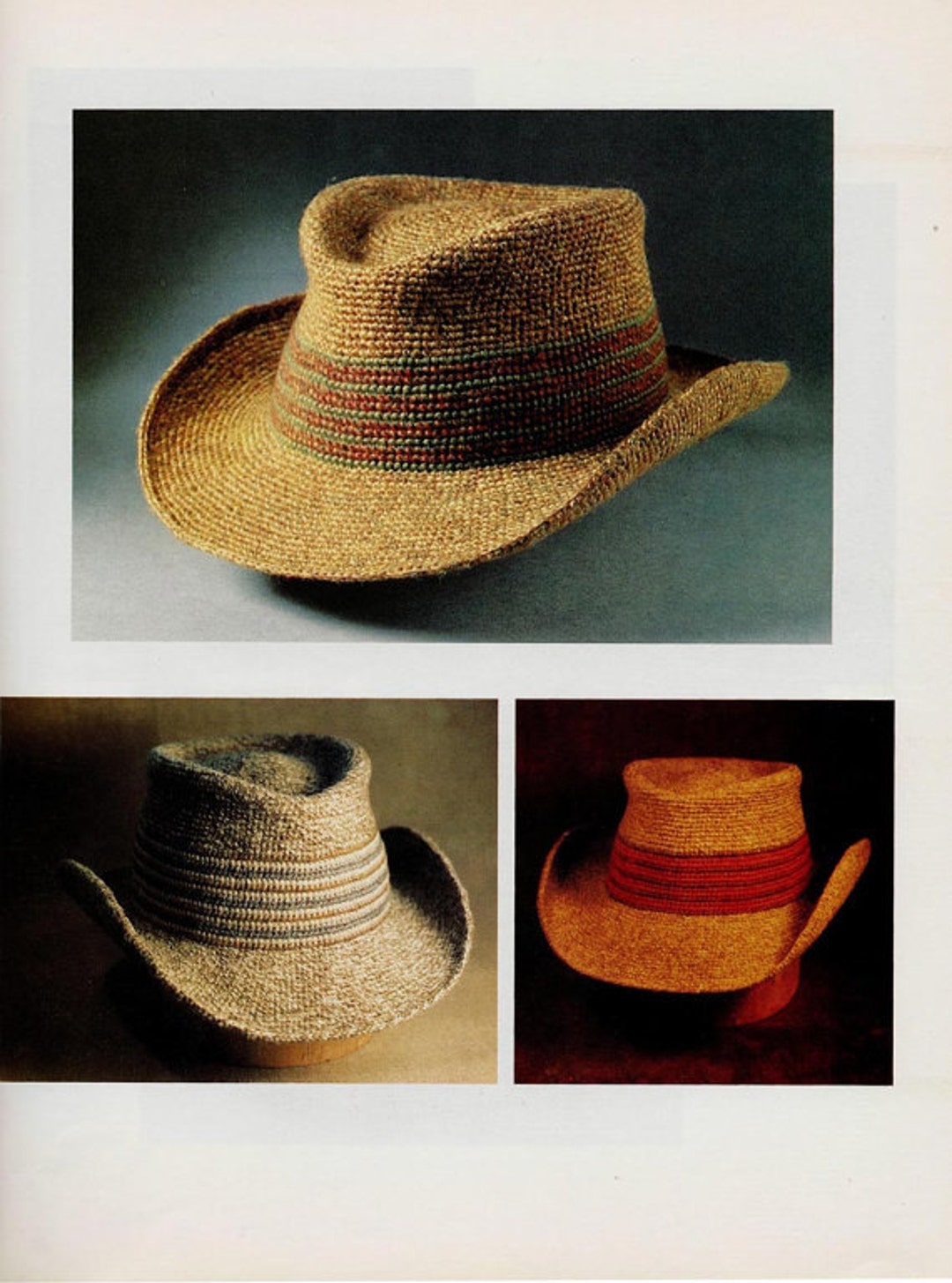 English Written- Crochet Hat Shaped Brim Cowboy Vintage 1970s English ...