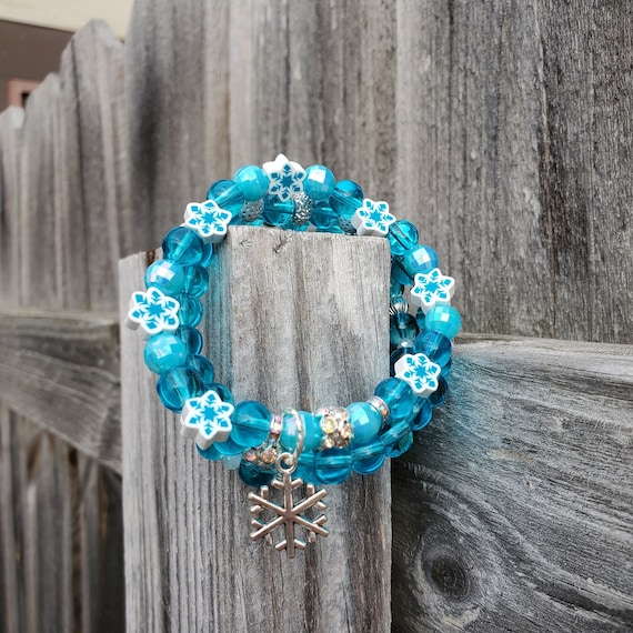 Ice Blue Snowflake Stretch Bracelets - Set of 3 - with Silver Tone ...