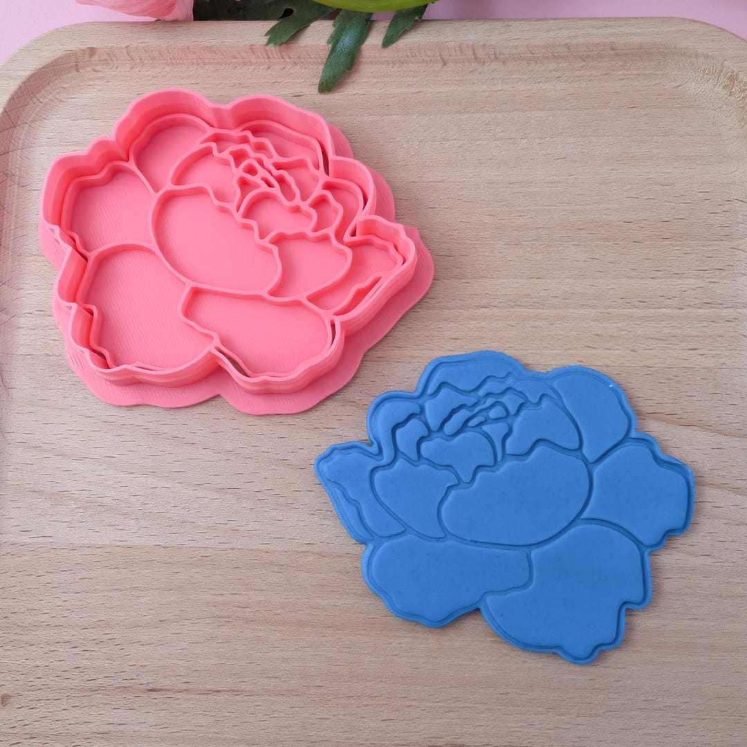 Peony Flower Cookie Cutter and Stamp Set, Rose Biscuit Cutter, Pottery ...