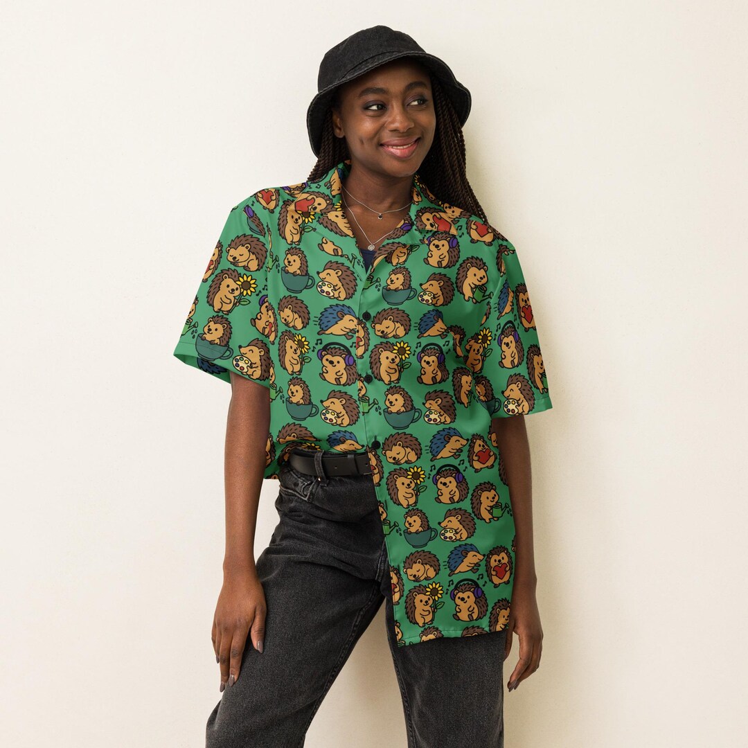 Cute Hedgehog Hawaiian Shirt – Kawaii Hedgehogs With Flowers, Music ...