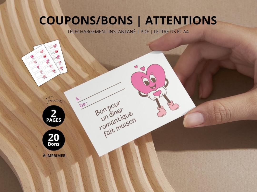 Coupons Amour à Imprimer | Bons Personnalisés PDF | Cadeau Romantique ...