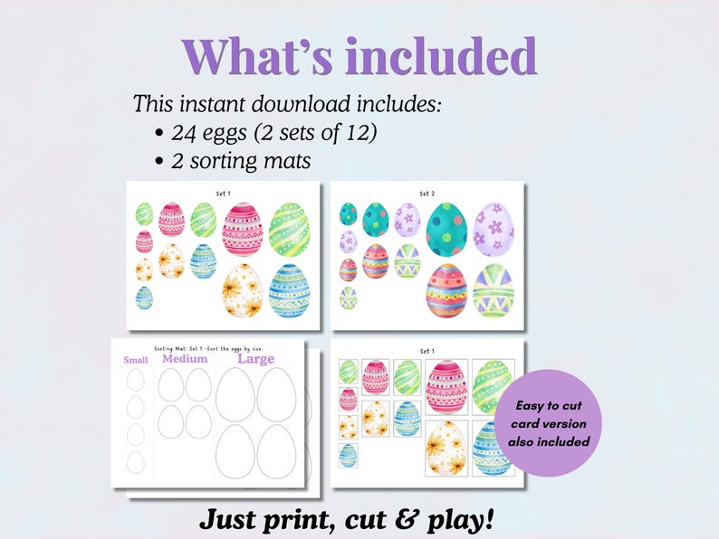 Easter Egg Size Sorting Printable Learning Game | Montessori Toddler ...