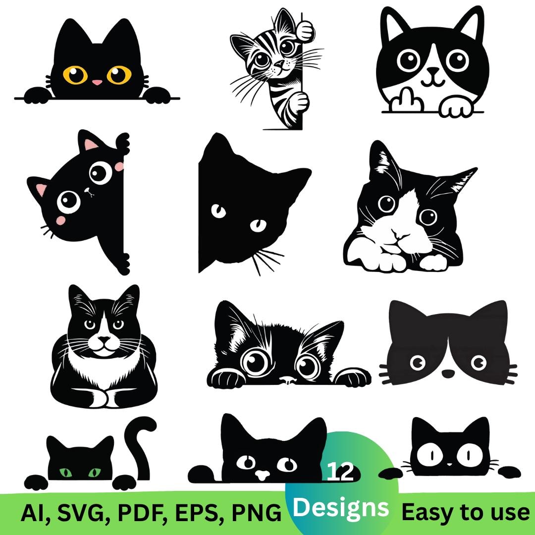 Peeking Cat SVG Bundle, Kitten Clipart, Cricut, Silhouette Files - Etsy