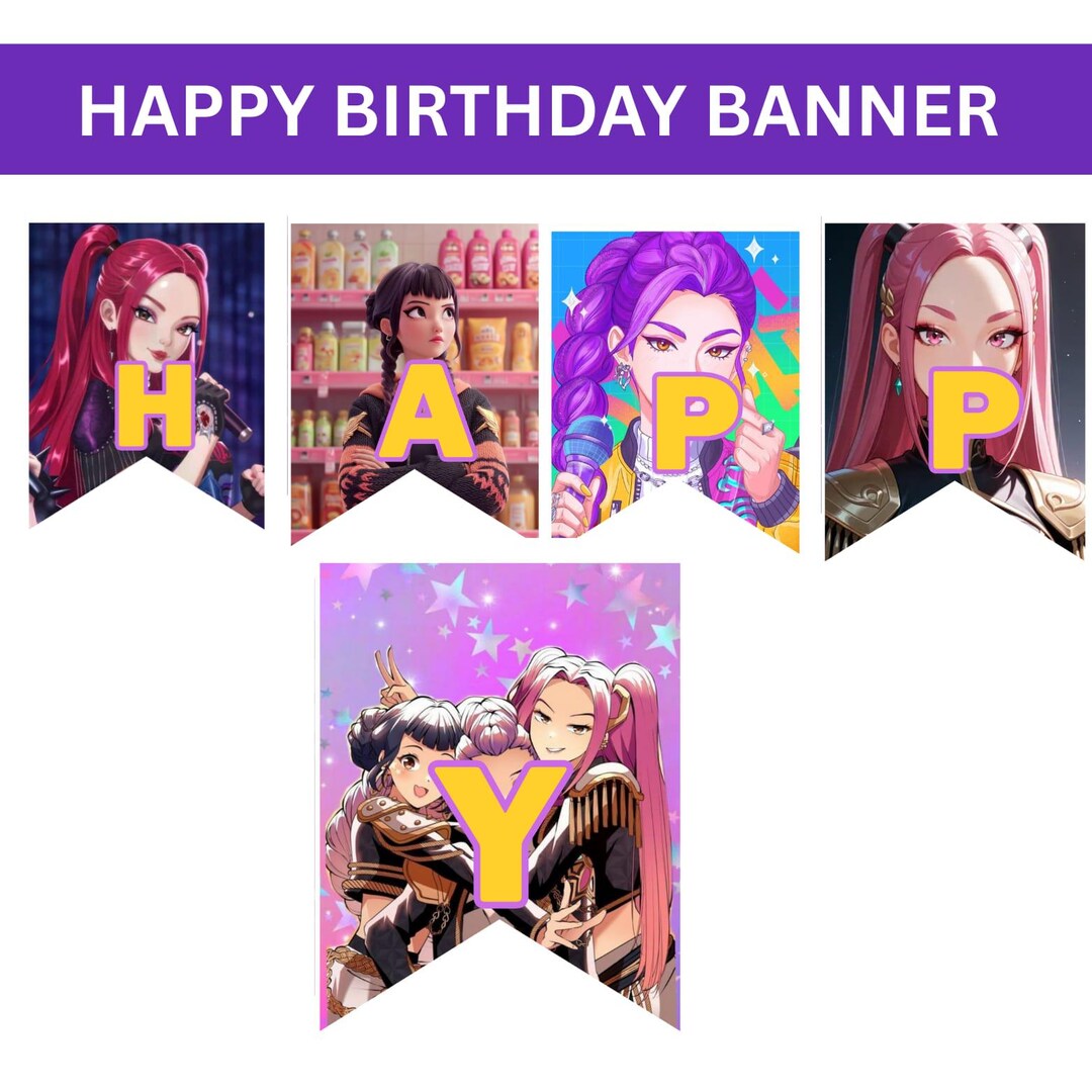 K-pop Demon Hunter Birthday Banner | Anime Party Decoration (digital ...