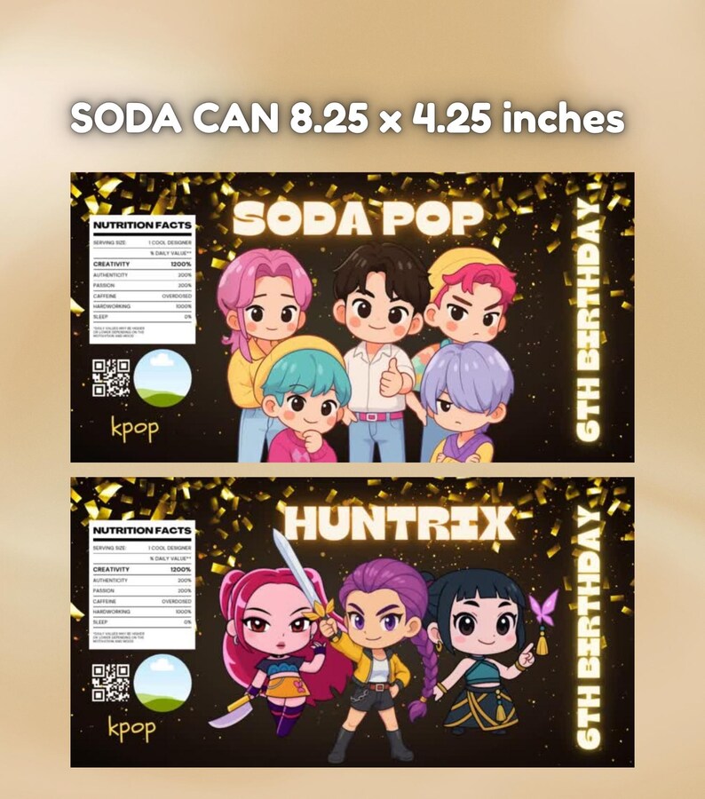 Kpop Demon Hunters Soda Can Labels | Birthday Party Decor (digital ...