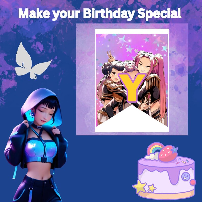 K-pop Demon Hunter Birthday Banner | Anime Party Decoration (digital ...