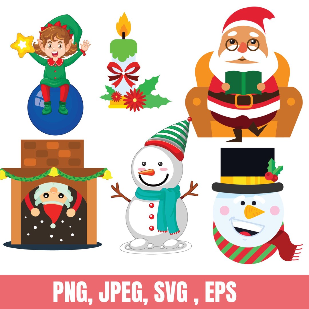 Retro Christmas Cartoon Clipart | Holiday PNG, SVG, EPS - Etsy