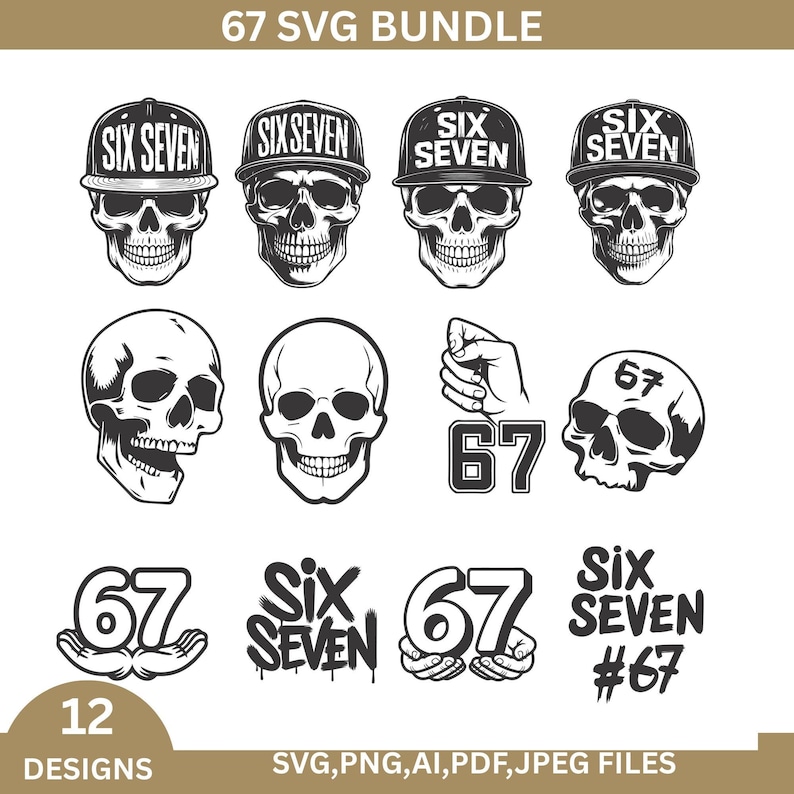67 Skull Meme SVG Bundle | Funny Clipart Designs (digital Download) - Etsy
