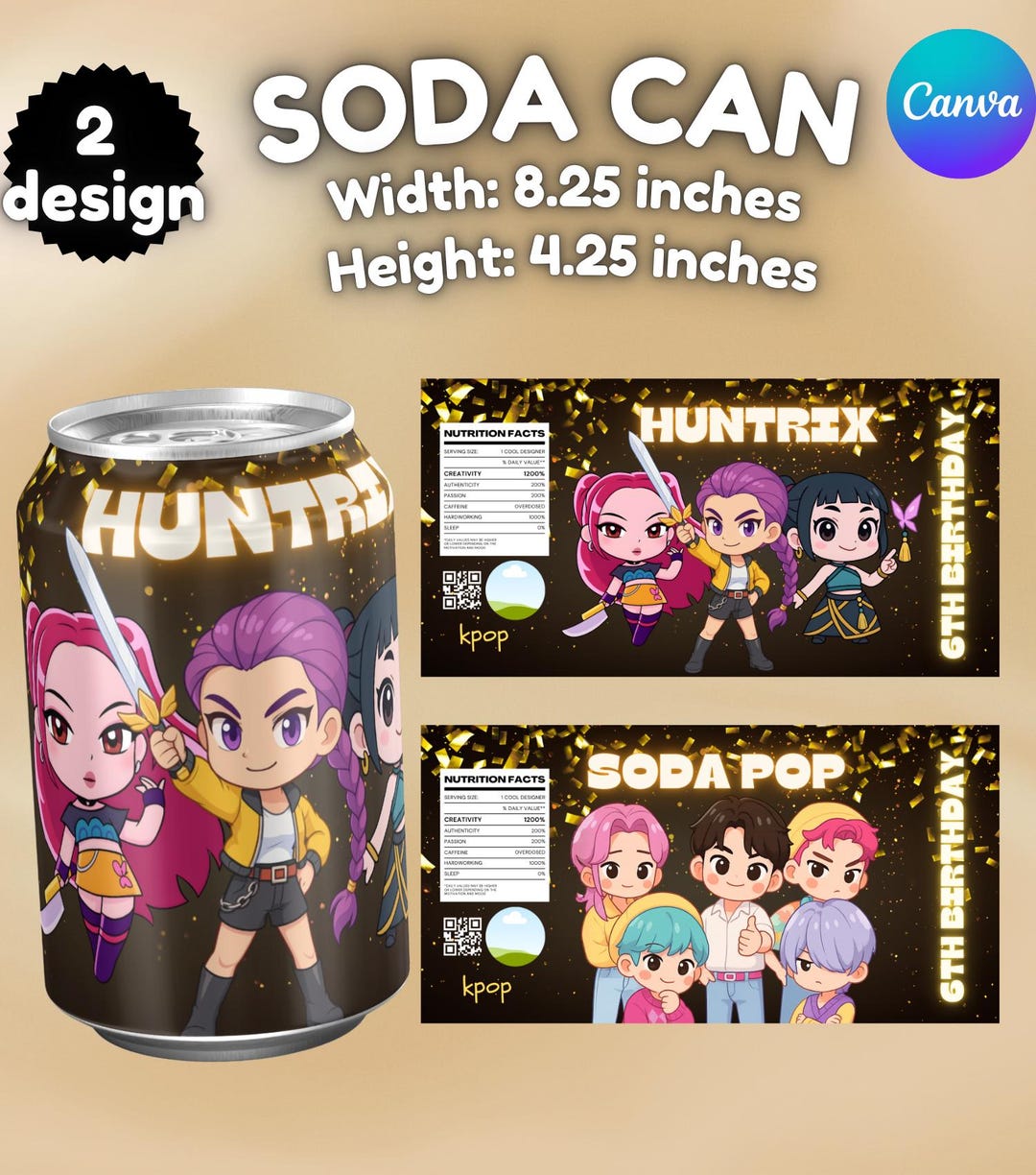 Kpop Demon Hunters Soda Can Labels | Birthday Party Decor (digital ...