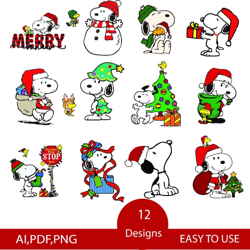 Snoopy Christmas Clipart - Etsy