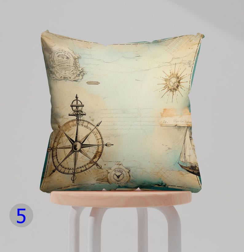 Vintage Ship Pillow Covers, Antique Sailboat Cushion Covers, Floral ...