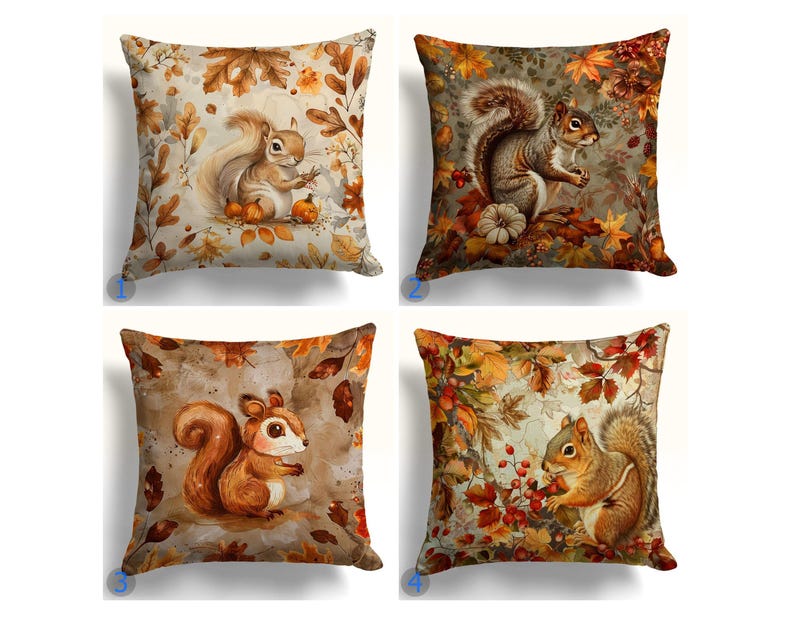 Capas de almofada com estampa de esquilo e folhas de outono, decoração ...