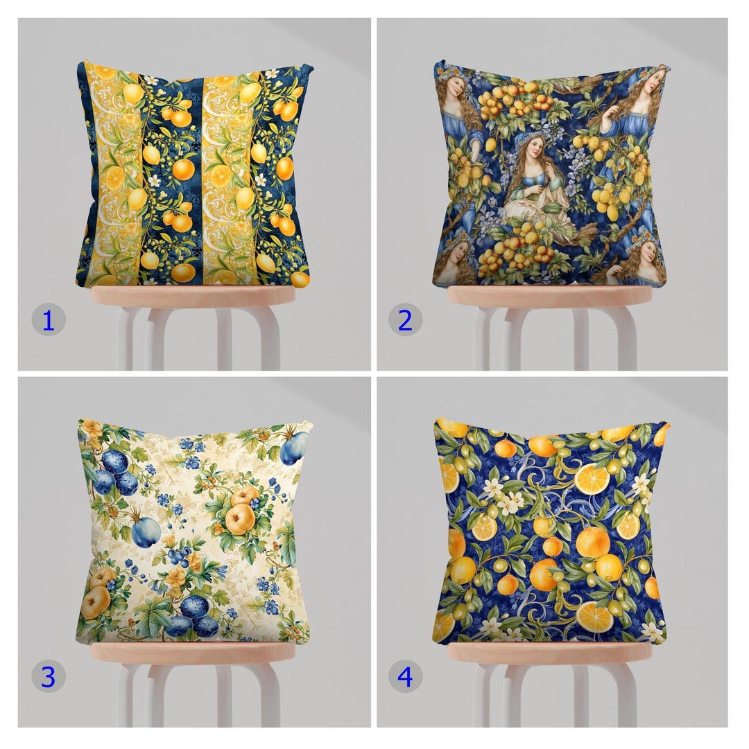 Lemon Grove Pillow Covers Vintage Citrus Fruit Pattern Pillowcases ...