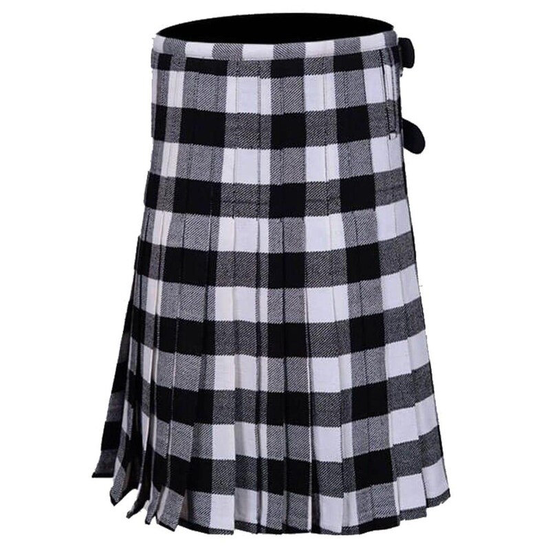 Traditional Scottish Black and White Tartan Kilt | Authentic Tartan ...