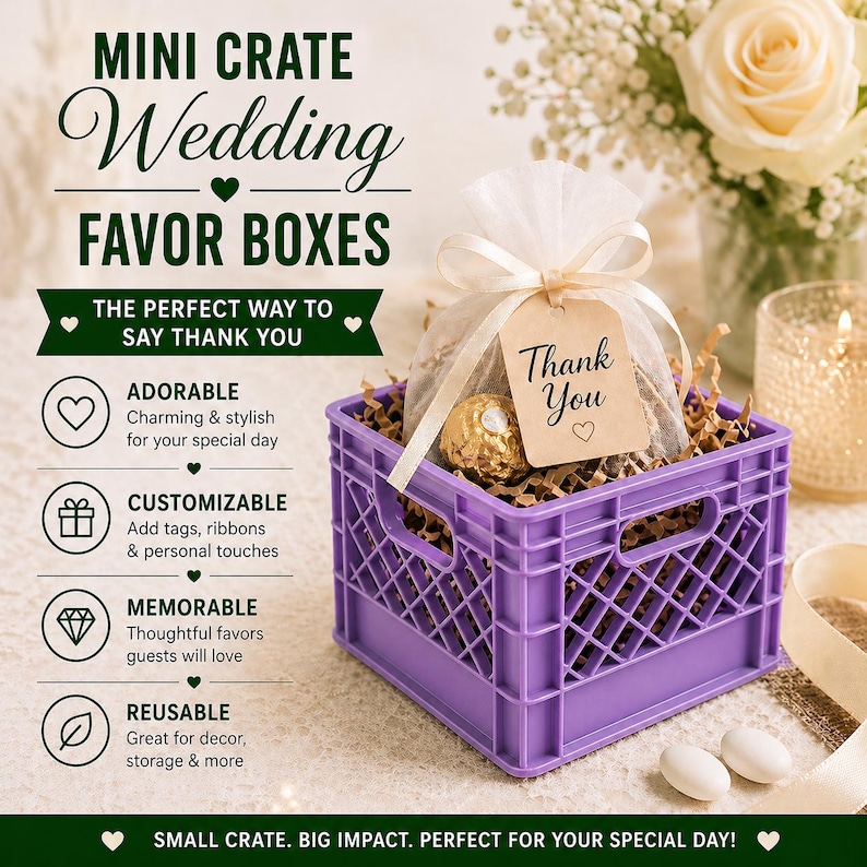 Mini Milk Crate Wedding Favor Boxes, 3D Printed Organizer, Small Basket ...