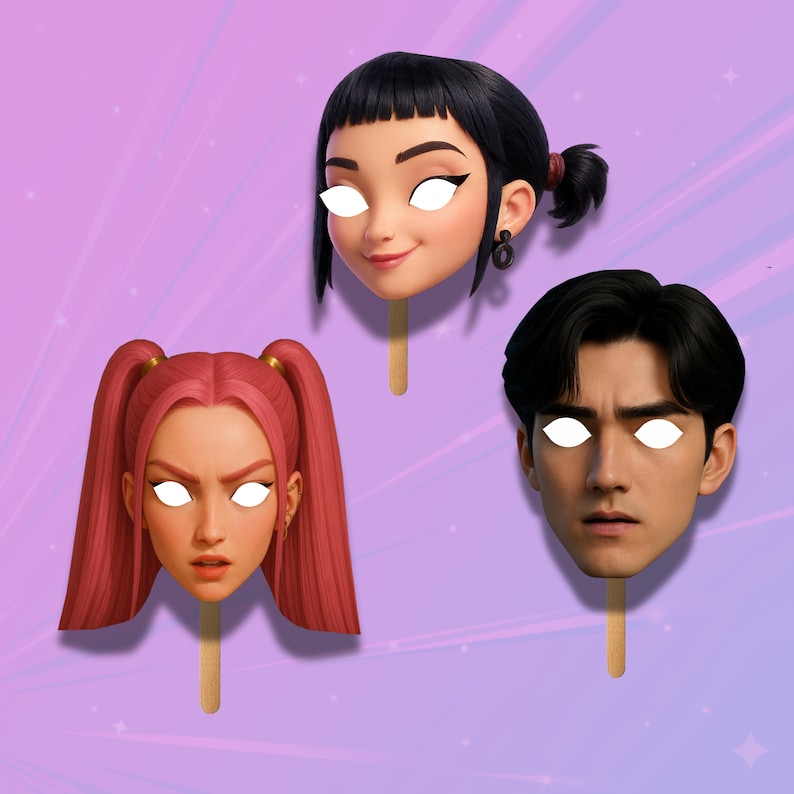 KPOP Demon Hunters Printable Face Masks Birthday Instant Download Huntrix Party Decor Printables ...